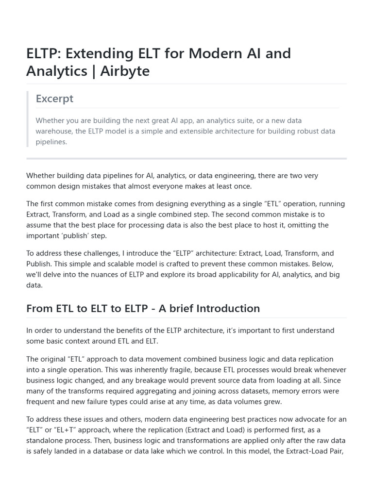 ELTP Extending ELT For Modern AI and Analytics Airbyte | PDF ...