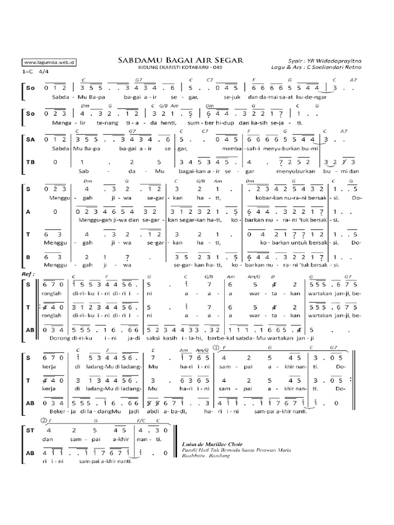 Partitur Sabdamu Bagai Air Segar | PDF