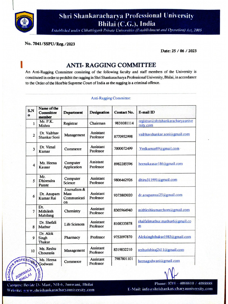 Anti Ragging Committee | PDF