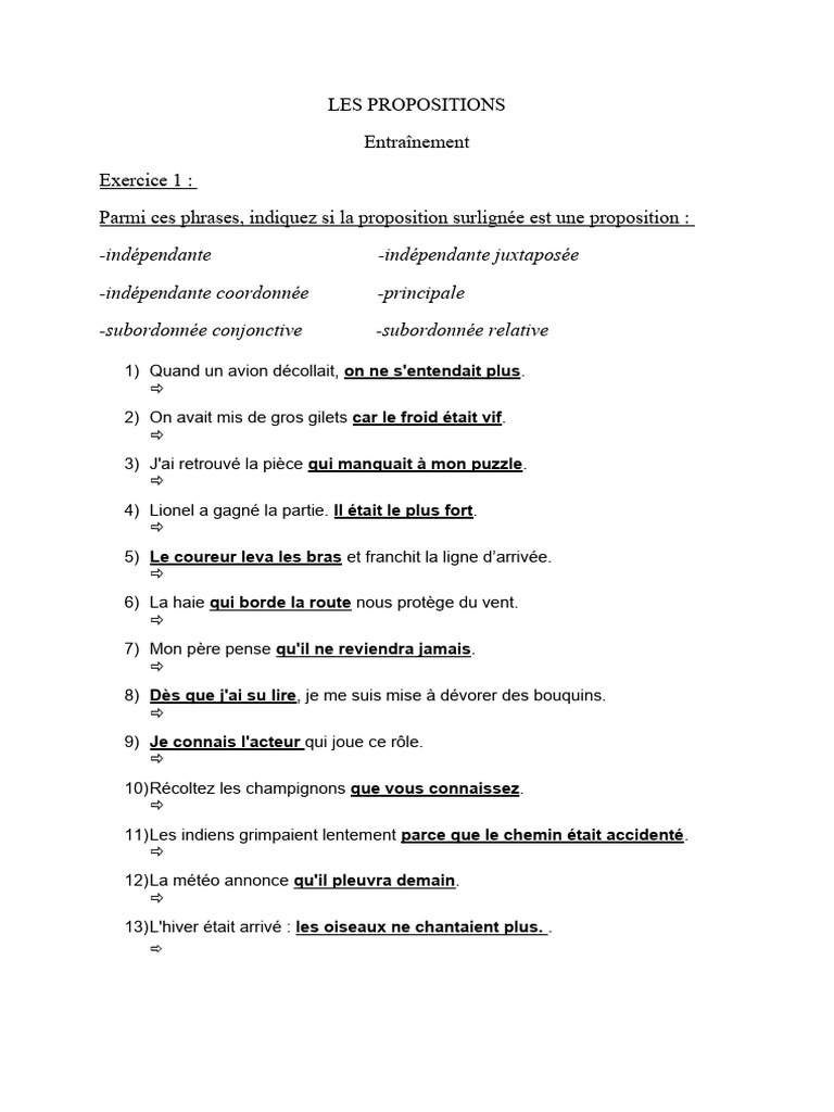 Exercices sur les propositions subordonnées | PDF | Méthodes et ...