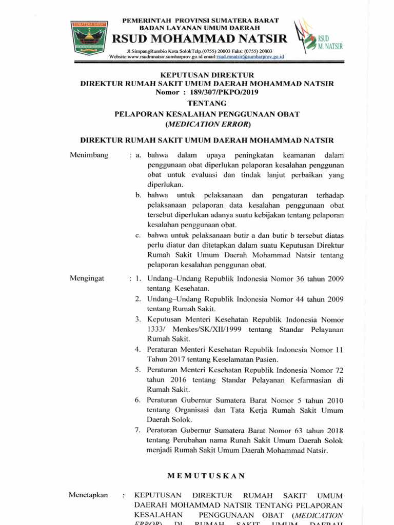 SK Pelaporan Kesalahan Penggunaan Obat (Medication Error) | PDF