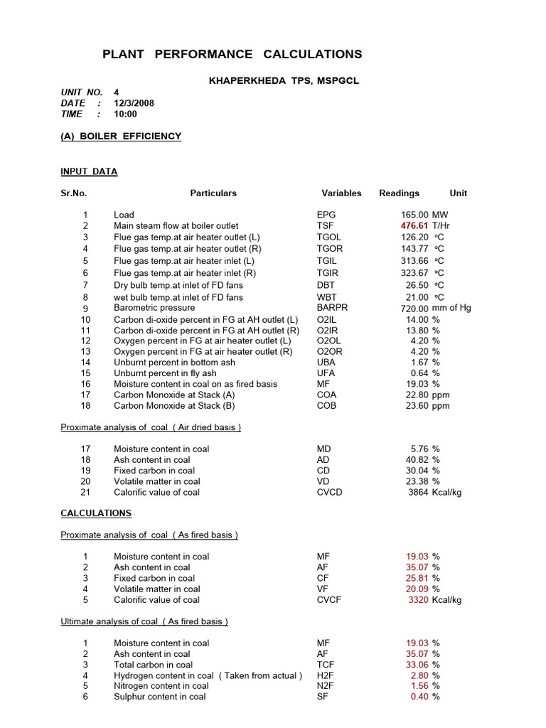 HEAT RATE CALCULATIONS | PDF | Boiler | Coal