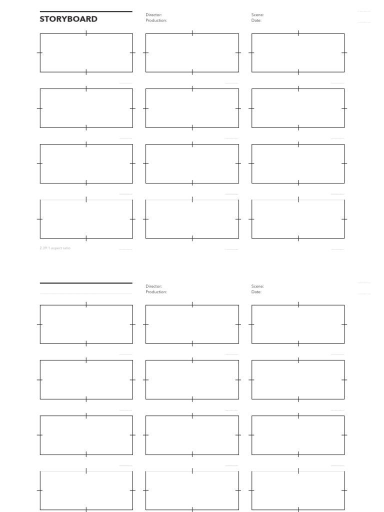 Film Storyboards.com Free PDF Storyboard Template Scope 2.39 1 Avenir Next 9pt 10 A4 Landscape | PDF