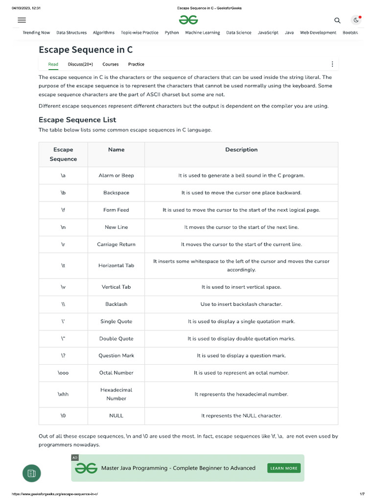 Escape Sequence | PDF