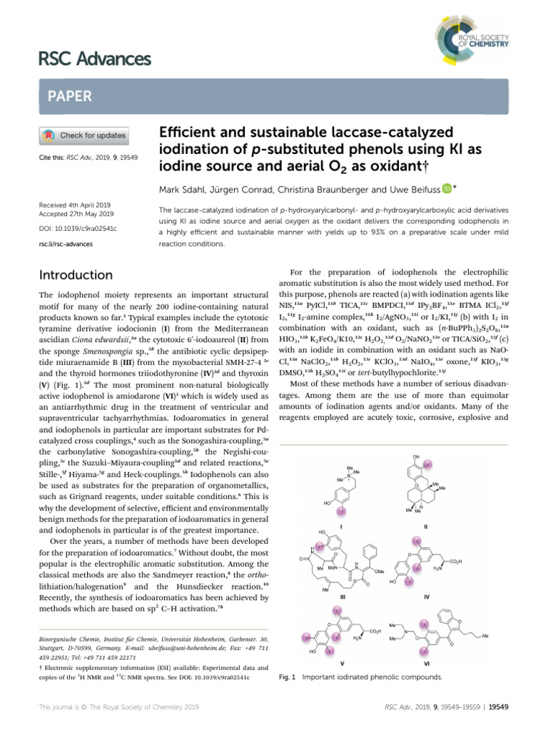 Efficient and Sustainable Laccase-Catalyzed Iodina | PDF | Iodine | Redox