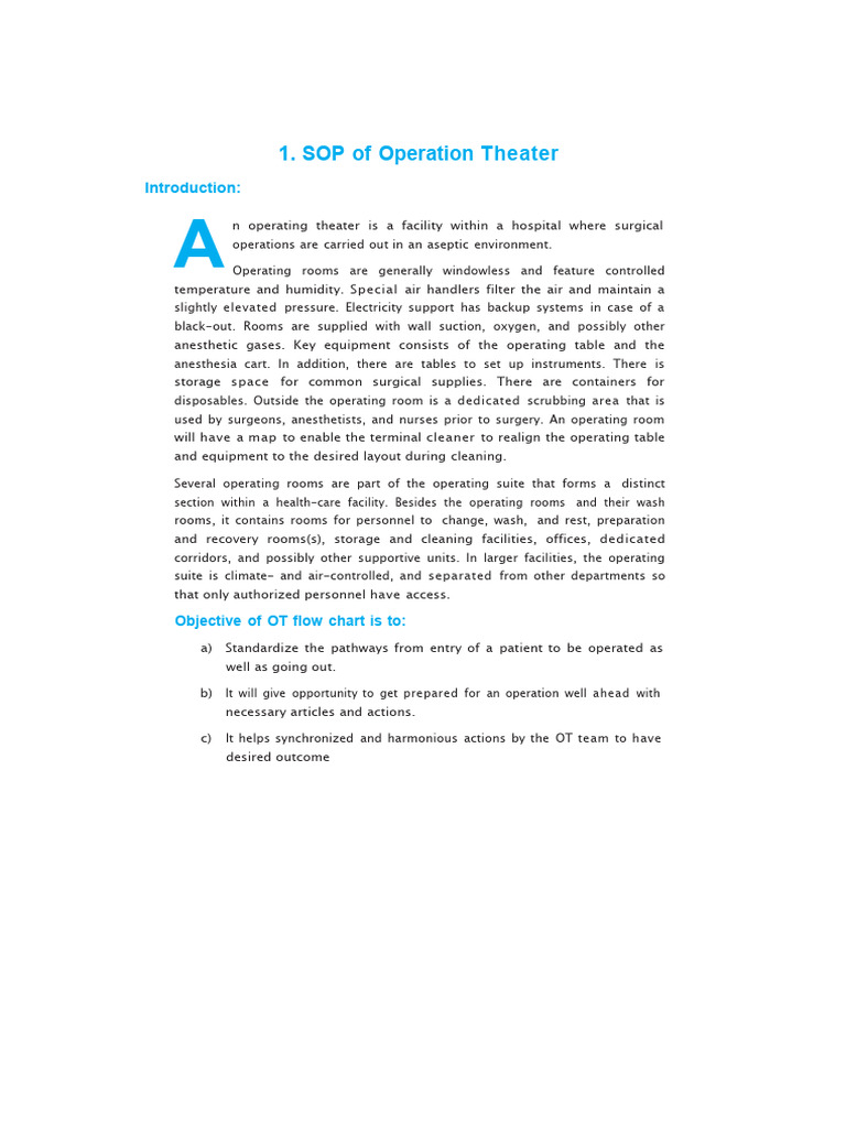 SOP of Operation Theater | PDF | Operating Theater | Medicine