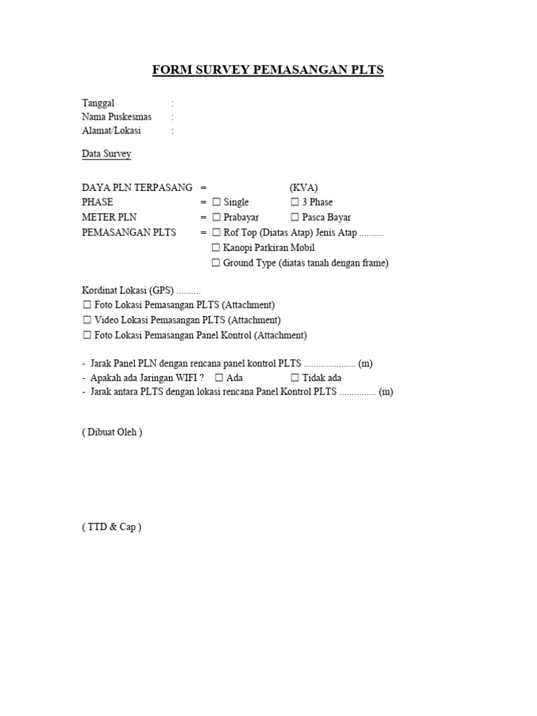 Form Survey Pemasangan Plts | PDF