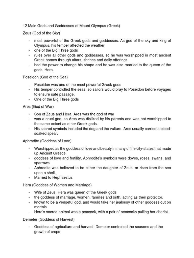 12 Main Gods and Goddesses of Mount Olympus | PDF