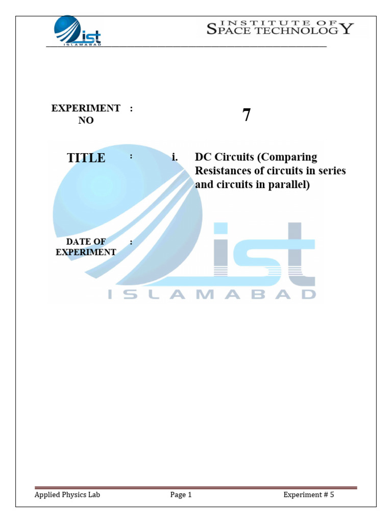 Applied Physics Lab 07 DC Circuits (Series and Parallel Circuits) | PDF | Technology & Engineering