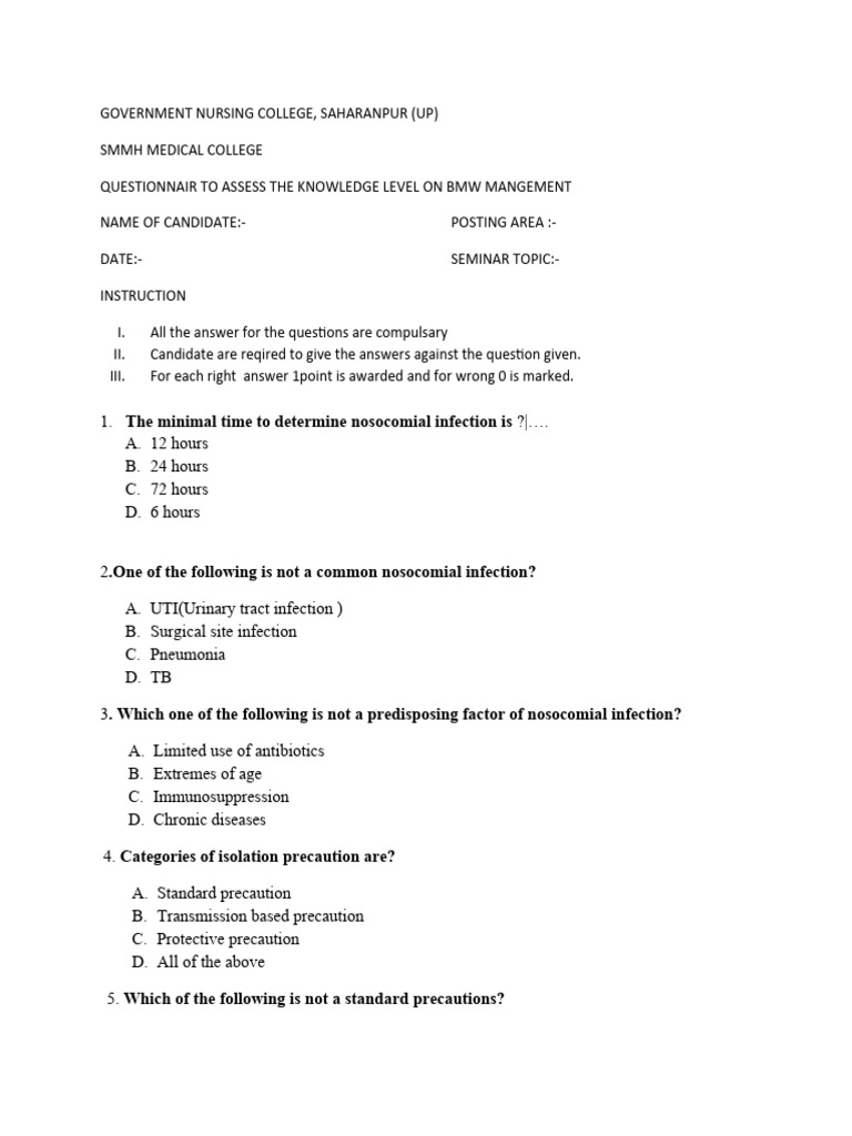 Infection Control MCQ | PDF
