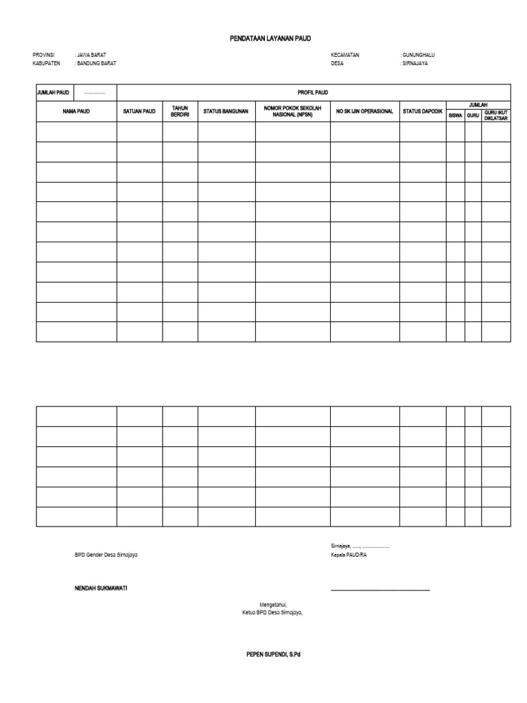 Pendataan Layanan Paud Oleh BPD | PDF