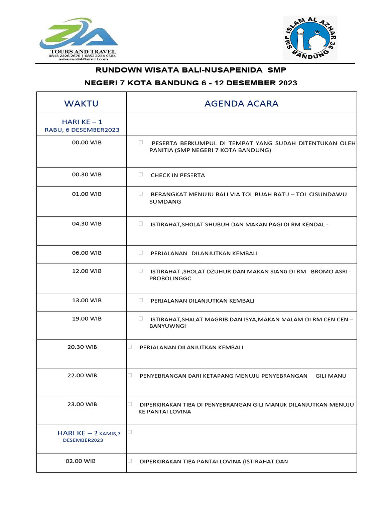 Rundown Wisata Bali | PDF