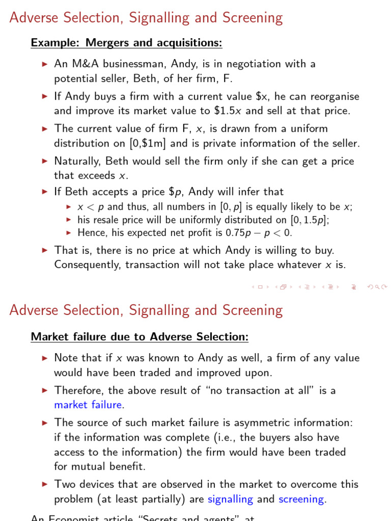 MRes Micro1 SpenceSgnlg | PDF | Economic Equilibrium | Mergers And ...