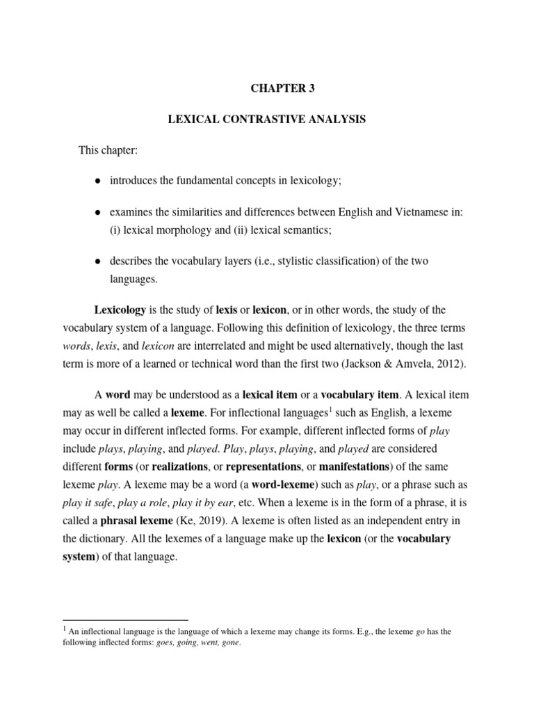 Lexical Contrastive Analysis - English and Vietnamese | PDF