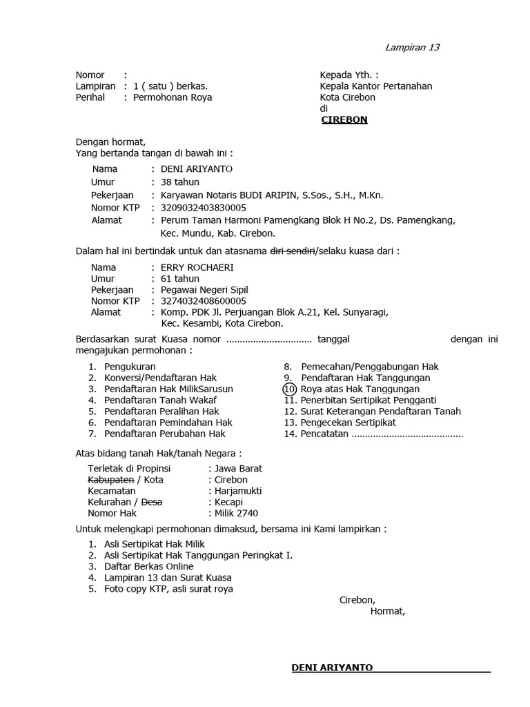 Permohonan Roya - Erry Rochaeri SHM 2740 Kecapi | PDF