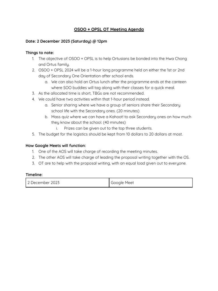 Meeting Agenda For 2 December 2023 | PDF | Career & Growth