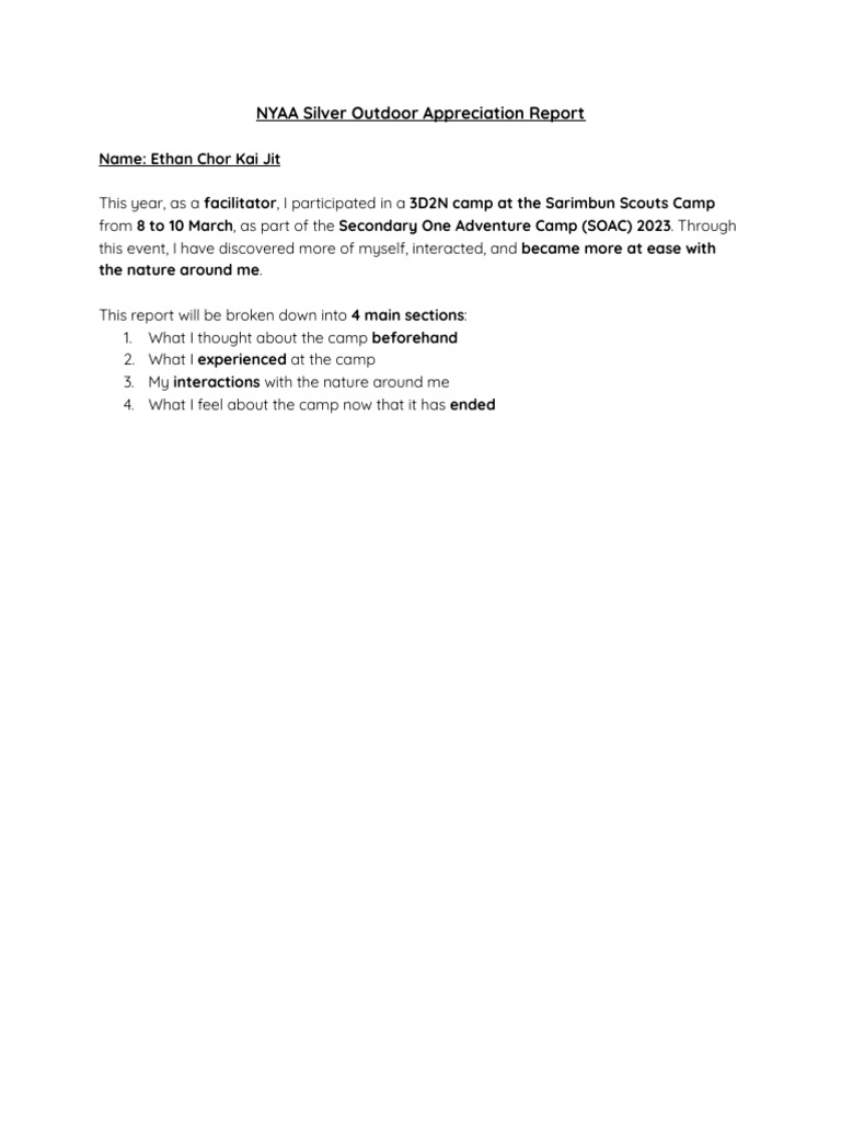 NYAA Silver Outdoor Appreciation Report | PDF | Trees | Plants