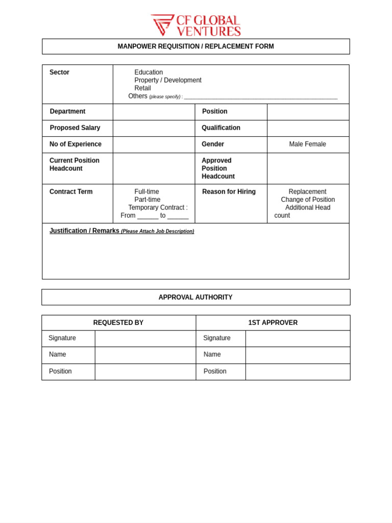 CFGV Manpower Requisition Replacement Form - 31122020 | PDF