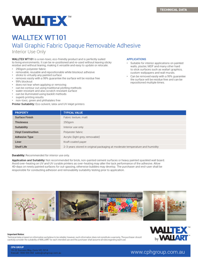 WALLTEX WT101 WallGraphicFabric TDS | PDF | Paint | Adhesive