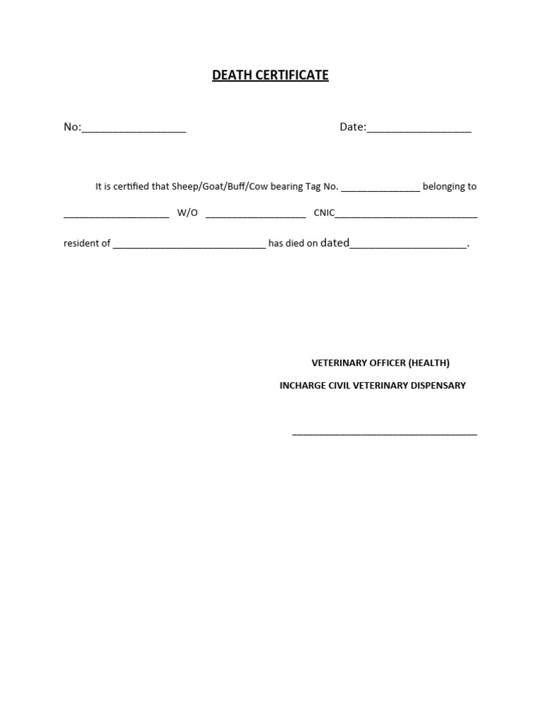 Death Certificate Goat Buff Cow | PDF