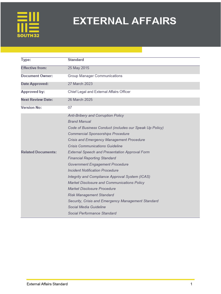 South32 External Affairs Standard Guide | PDF
