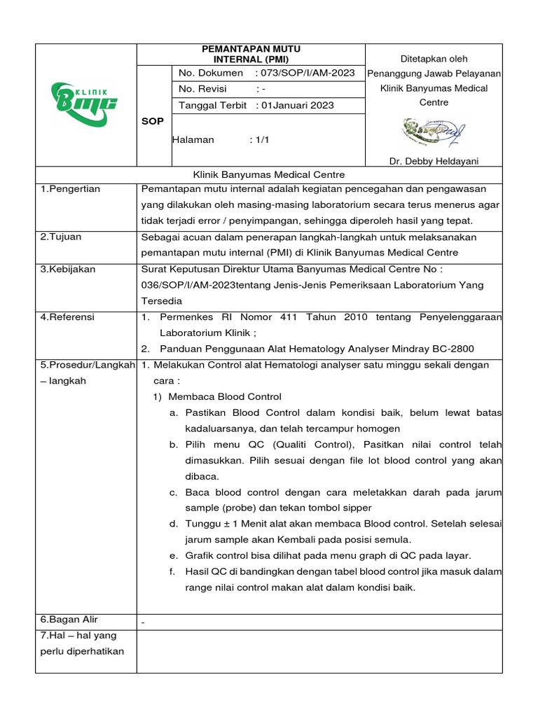 Sop Pmi Klinik BMC | PDF