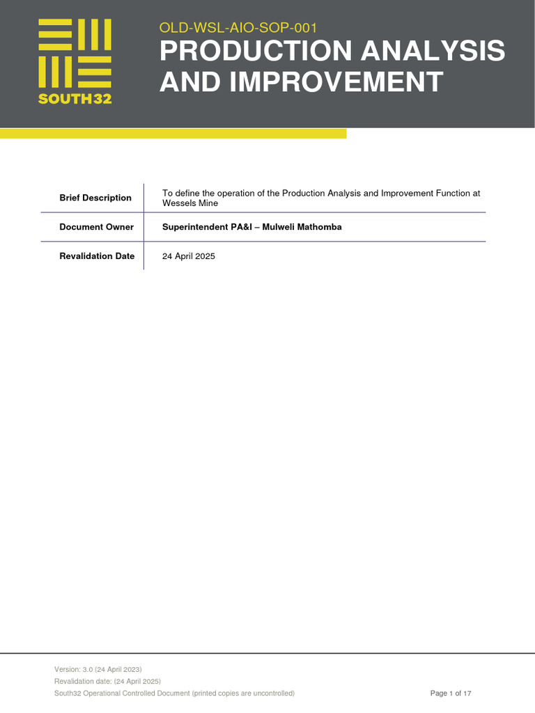 Wessels Mine PA&I SOP Guide | PDF | Performance Indicator | Microsoft Sql Server