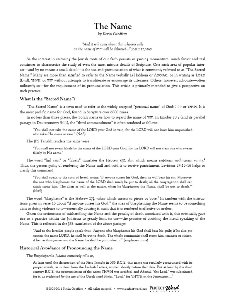 What Is The Sacred Name PDF Tetragrammaton Names Of God In Judaism