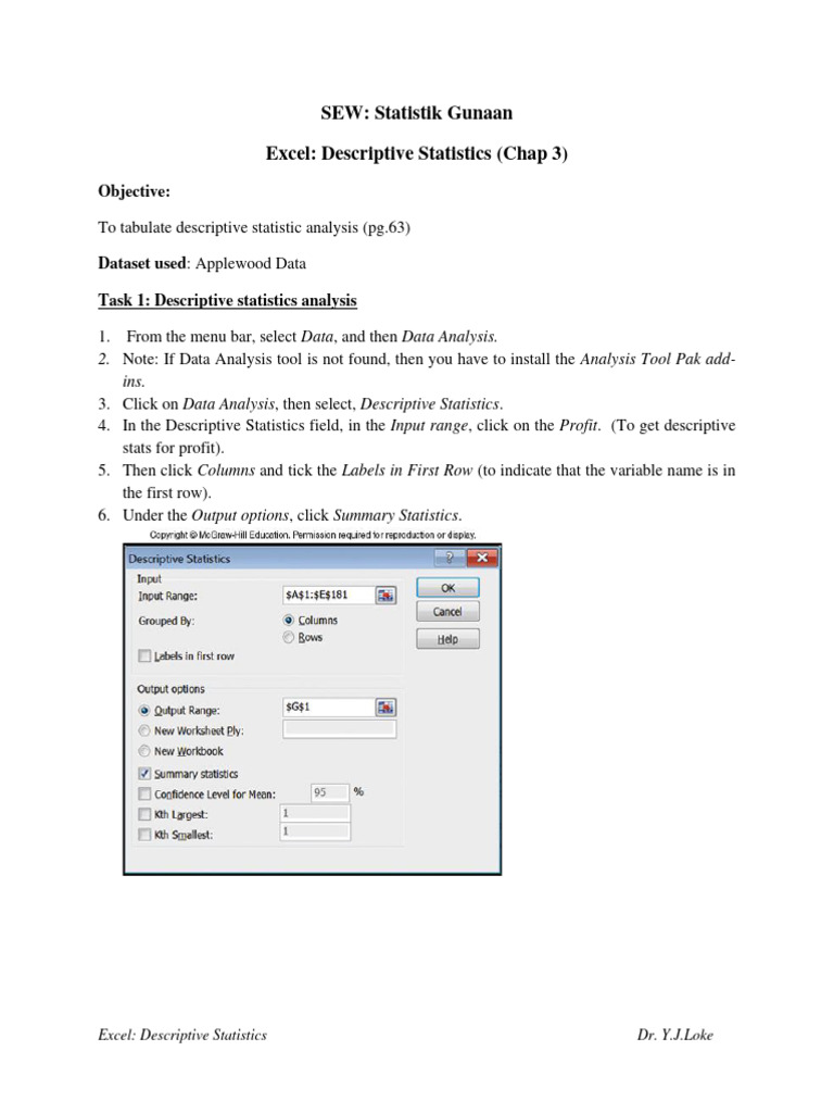 Excel Chap 3 Descriptive Statistics | PDF | Computers