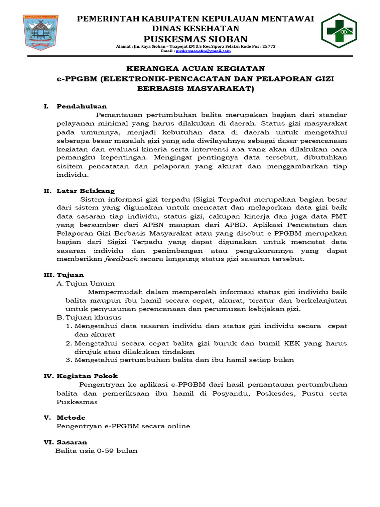 KAK e-PPGBM (ELEKTRONIK-PENCACATAN DAN PELAPORAN GIZI BERBASIS MASYARAKAT) | PDF | Kesehatan ...