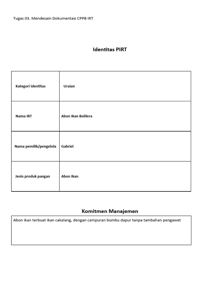 Tugas 01 - Mendesain Dokumentasi CPPB IRT | PDF