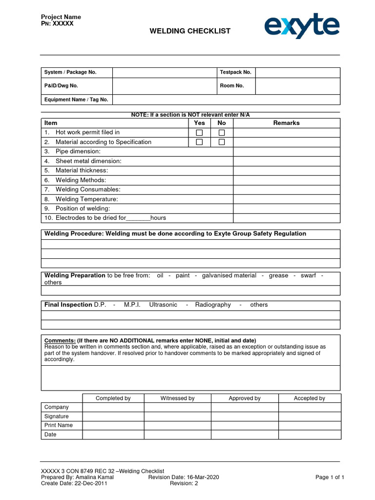 MECH REC32 - Welding Checklist | PDF