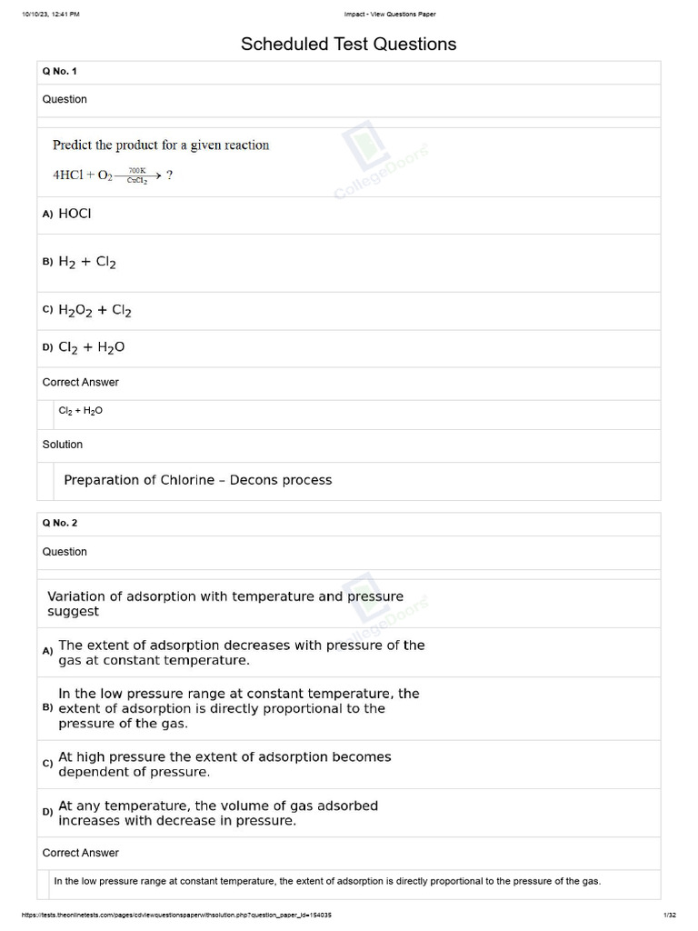 Surface Chemistry Dpp- 1 (Solution) | PDF | Phases Of Matter | Materials