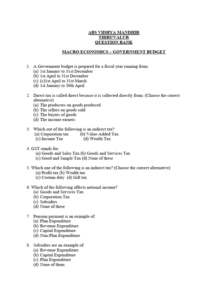 Government Budget-Question Bank | PDF | Government Budget Balance | Taxes