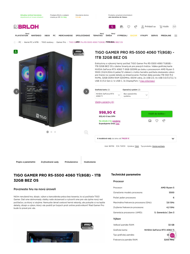 TIGO Gamer Pro R5-5500 4060 Tí (8GB) - 1TB 32GB BEZ OS BRLOH - SK | PDF