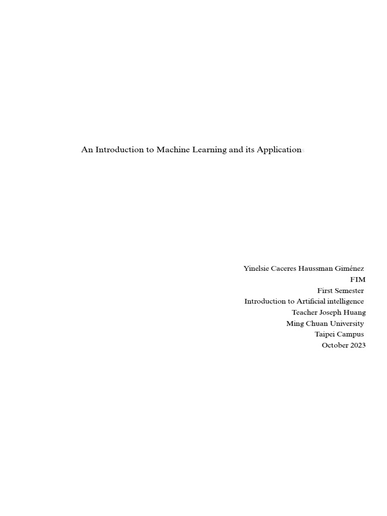 An Introduction To Machine Learning and Its Applications | Download Free PDF | Machine Learning ...