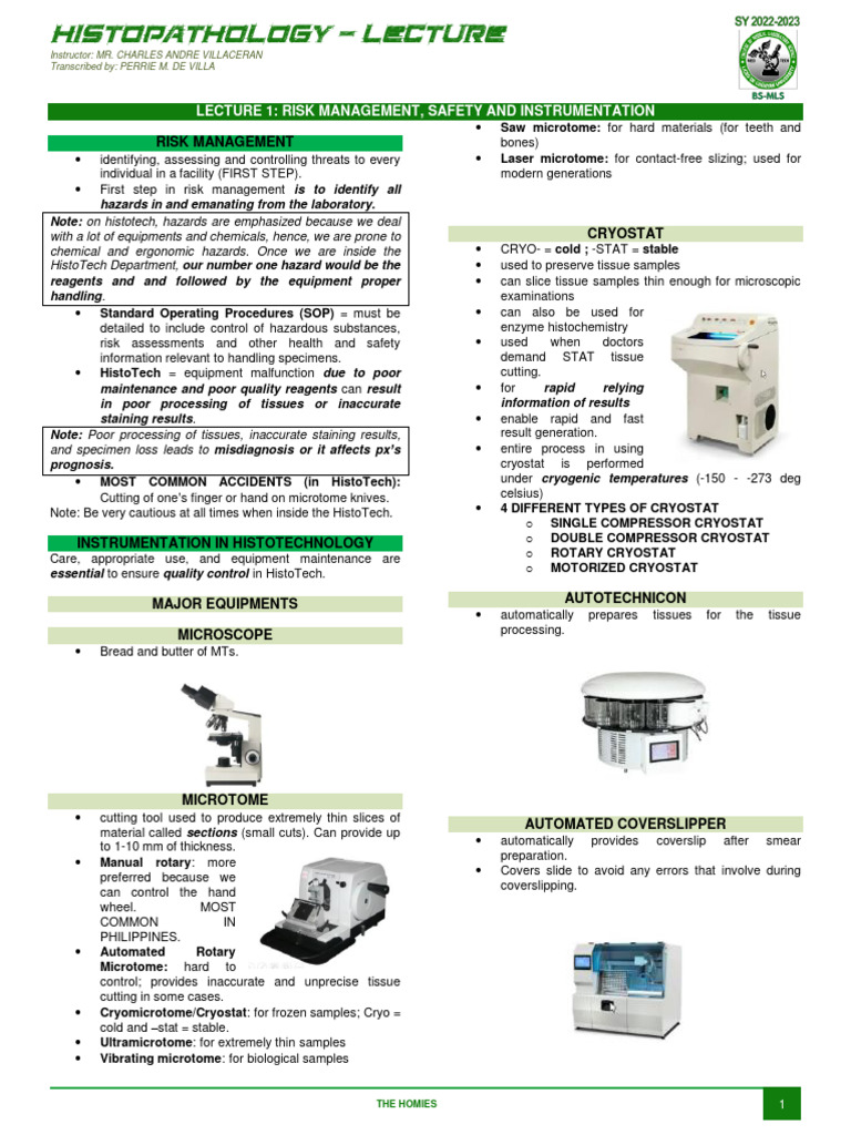 l1 - SF - Histopath (Lec) - Risk Management, Safety and Instrumentation ...