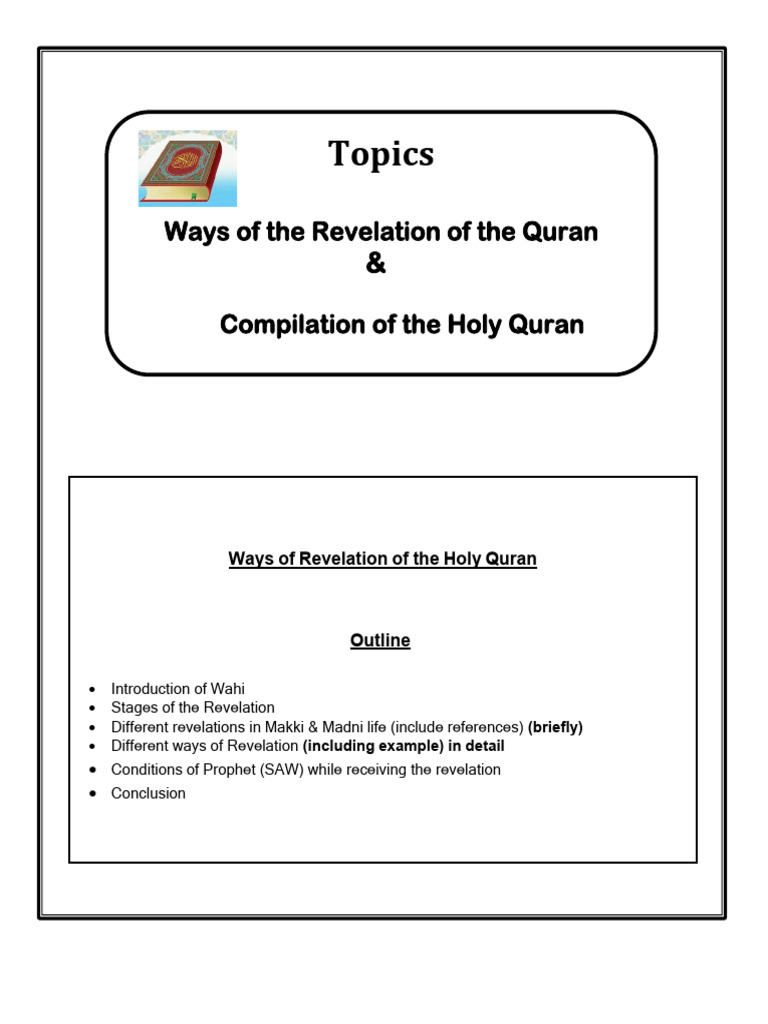 CHP-2-Ways of Revelation and Compilation of Holy Quran-2023-24 | PDF ...