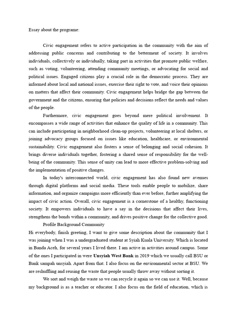 Essay | PDF | Civic Engagement