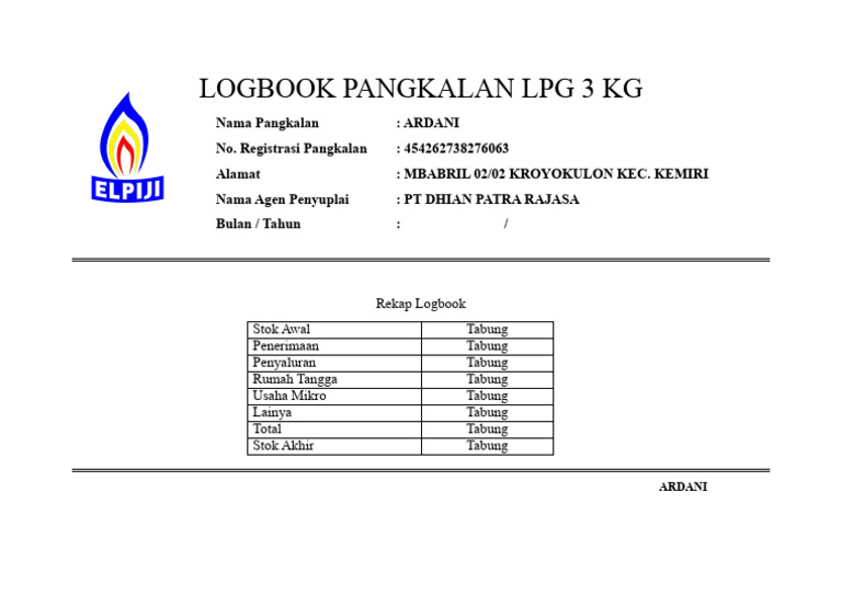 Cover Logbook Pangkalan LPG 3 KG | PDF