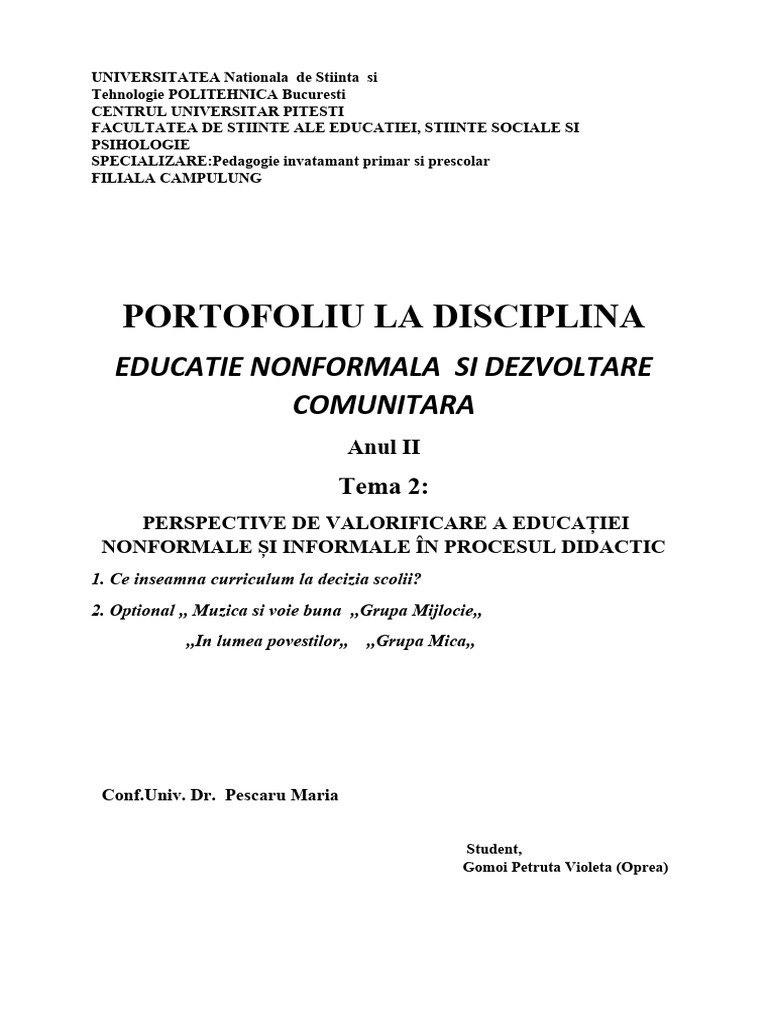 Educatia Formala Si Educatia Informala REFERAT PERSPECTIVE | PDF