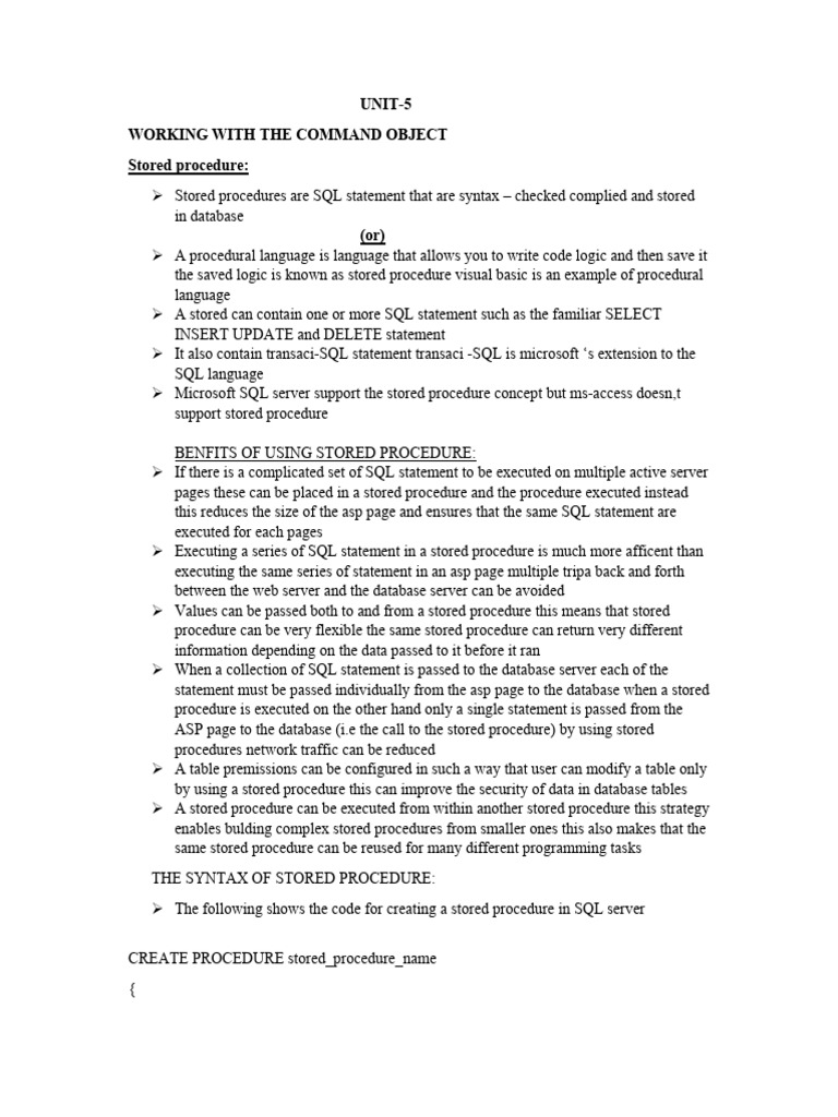 Unit 5 Pdf Parameter Computer Programming Databases 