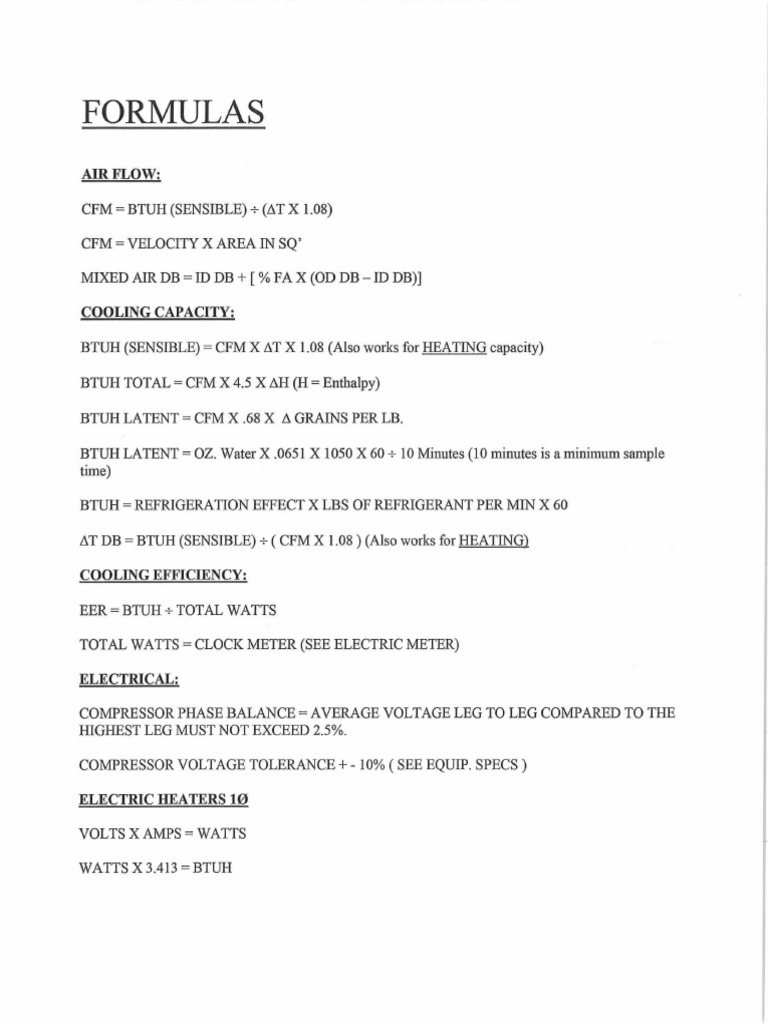 HVAC Formulas | PDF