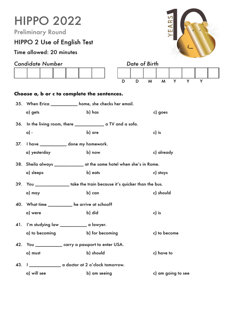HIPPO 2 English Test Overview | PDF