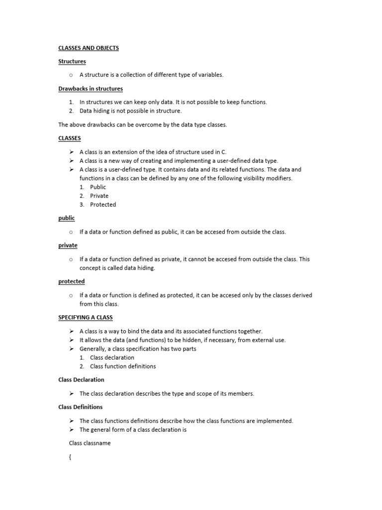 Classes And Objects Pdf Class Computer Programming Programming