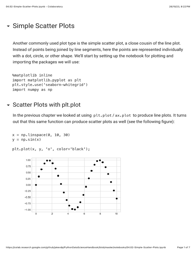 04.02-Simple-Scatter-Plots - Ipynb - Colaboratory | PDF | Computing