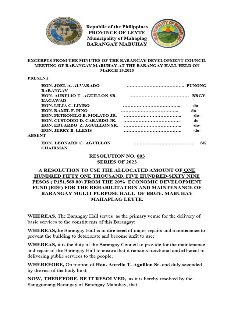 Resolution for Barangay Hall Rehabilitation | PDF | Government