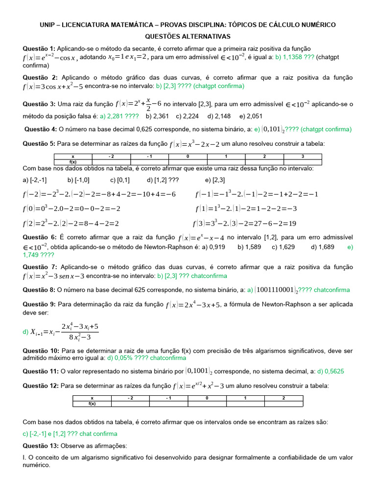 Tópicos de Cálculo Numérico - PROVAS | PDF