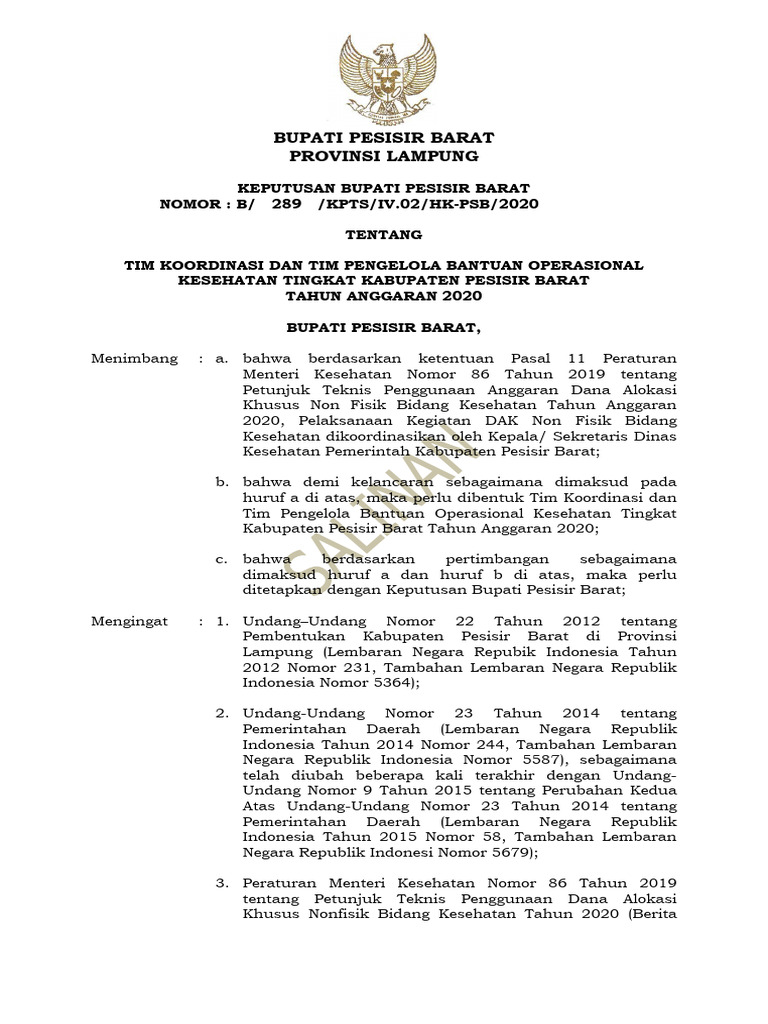 SK Tim Bok Lampung | PDF