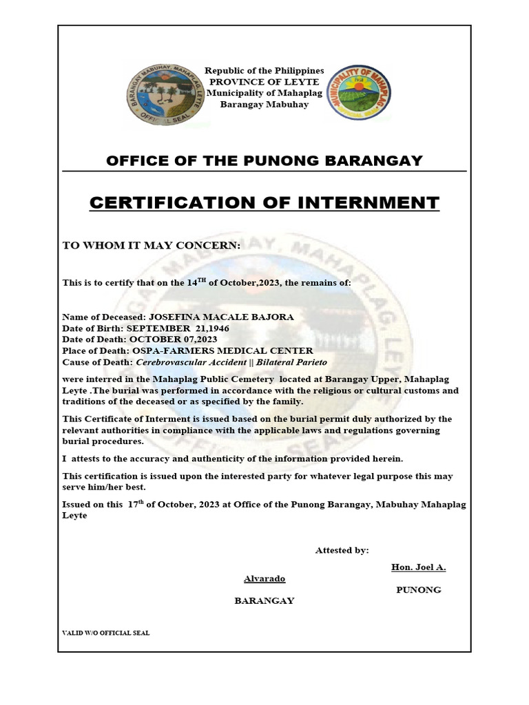 Certificate of Internment | PDF